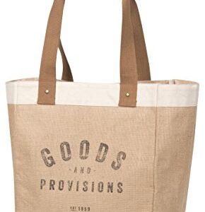 Now Designs Burlap Market Tote, Goods and Provisions 17" tall x 13.5" wide x 8.8" deep