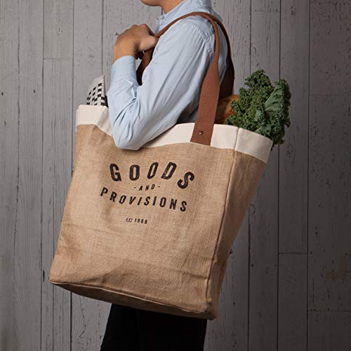 Now Designs Burlap Market Tote, Goods and Provisions 17" tall x 13.5" wide x 8.8" deep