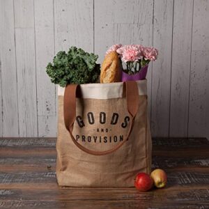 Now Designs Burlap Market Tote, Goods and Provisions 17" tall x 13.5" wide x 8.8" deep