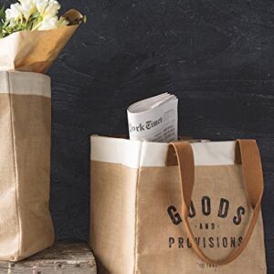 Now Designs Burlap Market Tote, Goods and Provisions 17" tall x 13.5" wide x 8.8" deep