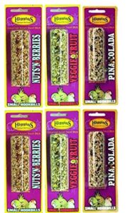 higgins gourmet avian treat sticks 3 flavor 6 stick variety bundle: (2) veggie fruit sticks, (2) nuts 'n berries sticks, and (2) pina colada sticks, 2.26 oz. ea.