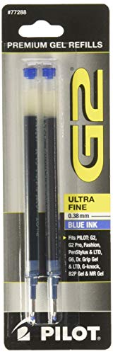 Pilot G2 Gel Ink Refill, 2-Pack for Rolling Ball Pens, Ultra Fine Point, Blue Ink (77288), Pack of 12 Refills