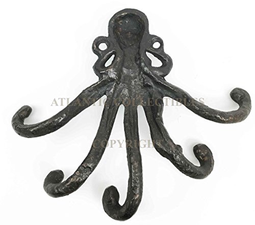 Coastal Marine Ocean Sea Giant Octopus Kraken Wall Mount Iron Coat Key Hook Hanger Treasures of Caribbean Islands