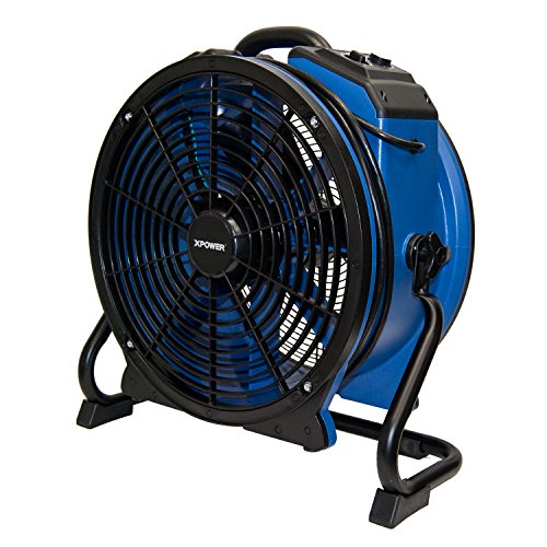 XPOWER X-48ATR Professional Heat Resistant Industrial Axial Fan - Sealed Motor with Built-in Power Outlets, Timer, and Variable Speed Control - No Heat- Blue