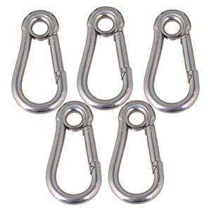 cnbtr 50mm silver m5 spring 304 stainless steel snap hook eyelet link pack of 5