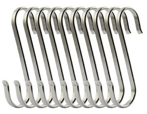 ruiling 10-pack size large flat s hooks heavy-duty genuine solid 304 stainless steel s shaped hanging hooks,kitchen spoon pan pot hanging hooks hangers multiple uses.