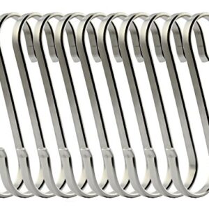 RuiLing 10-Pack Size Large Flat S Hooks Heavy-Duty Genuine Solid 304 Stainless Steel S Shaped Hanging Hooks,Kitchen Spoon Pan Pot Hanging Hooks Hangers Multiple uses.