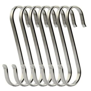 ruiling 6-pack size x-large flat s hooks heavy-duty genuine solid 304 stainless steel s shaped hanging hooks,kitchen spoon pan pot hanging hooks hangers multiple uses.