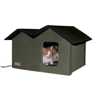 k&h pet products outdoor heated cat house extra-wide olive/black 26.5 x 15.5 x 21.5 inches