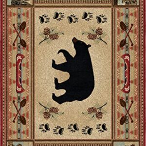 Rustic Lodge Bear Red 4x5 Area Rug, 3'11x5'3