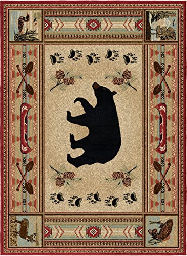 Rustic Lodge Bear Red 4x5 Area Rug, 3'11x5'3