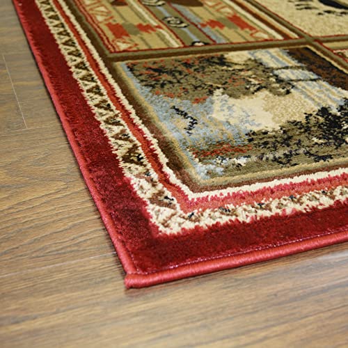 Rustic Lodge Bear Red 4x5 Area Rug, 3'11x5'3