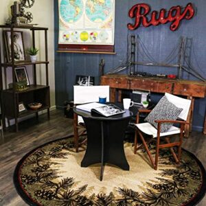 Rustic Lodge Pine Cone Border Brown 8ft Round Area Rug, 7'10x7'10