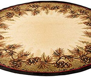 Rustic Lodge Pine Cone Border Brown 8ft Round Area Rug, 7'10x7'10