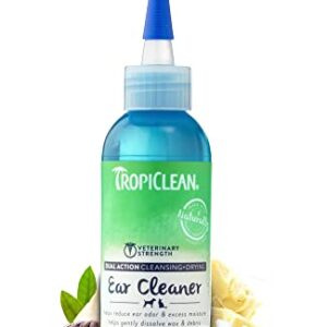 TropiClean Dual Action Ear Cleaner for Cats & Dogs | Vet Tested & Approved Ear Wash for Dogs | Pet Ear Wash Derived from Natural Ingredients | Made in the USA | 4 oz