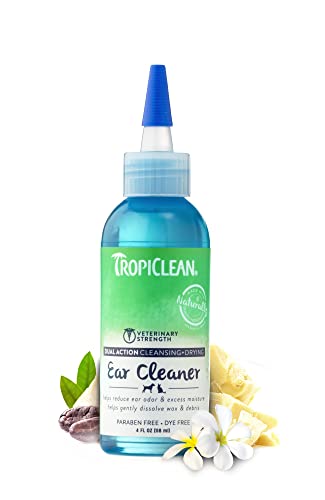 TropiClean Dual Action Ear Cleaner for Cats & Dogs | Vet Tested & Approved Ear Wash for Dogs | Pet Ear Wash Derived from Natural Ingredients | Made in the USA | 4 oz