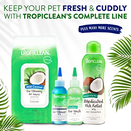 TropiClean Dual Action Ear Cleaner for Cats & Dogs | Vet Tested & Approved Ear Wash for Dogs | Pet Ear Wash Derived from Natural Ingredients | Made in the USA | 4 oz