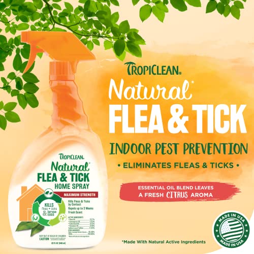 TropiClean Natural Flea and Tick Spray for Home | Maximum Strength Flea Spray for Carpet and Furniture | Family-Friendly & Safe | Made in the USA | 32oz