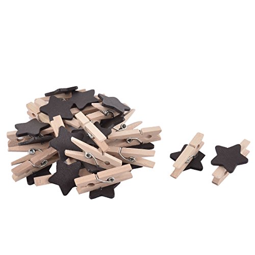 uxcell Star Shaped Card Holder Photo Spring Pegs Mini Wooden Clip 20pcs Black