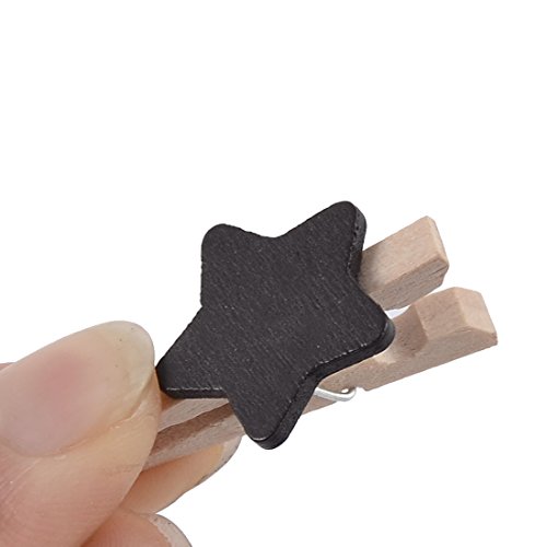 uxcell Star Shaped Card Holder Photo Spring Pegs Mini Wooden Clip 20pcs Black