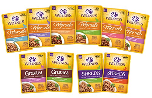 Wellness Healthy Indulgence Wet Cat Food Pouch Variety Pack, 10 Flavors, 3-Ounces Each (10 Pack)