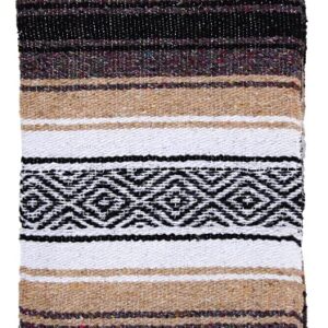 El Paso Designs Mexican Yoga Blanket | Colorful Falsa Serape | Park Blanket, Yoga Towel, Picnic, Beach Blanket, Patio Blanket, Soft Woven Saddle Blanket, Boho Home Décor (Beige)