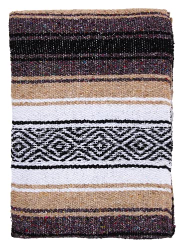 El Paso Designs Mexican Yoga Blanket | Colorful Falsa Serape | Park Blanket, Yoga Towel, Picnic, Beach Blanket, Patio Blanket, Soft Woven Saddle Blanket, Boho Home Décor (Beige)