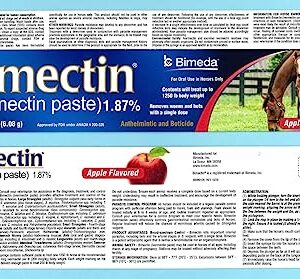 Bimectin Ivermectin 1.87% Paste Wormer Parasites Apple Horse OTC (2 Tubes)