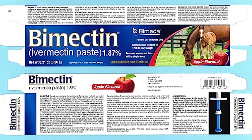 Bimectin Ivermectin 1.87% Paste Wormer Parasites Apple Horse OTC (2 Tubes)