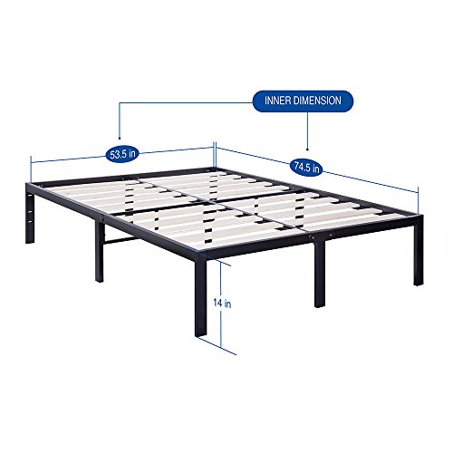 Olee Sleep 14 Inch Tall T-3000 Ultra Wood Slat Steel / Non-Slip Bed Frame