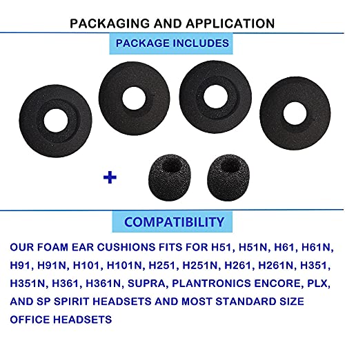 Bingle Ear Cushions Foam Doughnut Replacement for Plantronics Supra Plus Encore and Most Standard Size Office Telephone Headsets H251 H251N H261 H261N H351 H351N H361 H361N (4 Pack) (BEC-DN4)