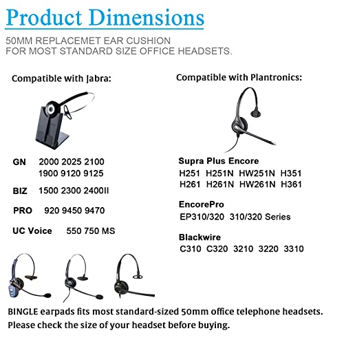 Bingle Ear Cushions Foam Doughnut Replacement for Plantronics Supra Plus Encore and Most Standard Size Office Telephone Headsets H251 H251N H261 H261N H351 H351N H361 H361N (4 Pack) (BEC-DN4)