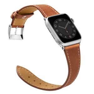 MARGE PLUS Compatible with Apple Watch Band Series SE 8 7 6 5 4 3 2 1 Ultra 49mm 45mm 41mm 44mm 40mm 42mm 38mm, Genuine Leather Replacement Band for iWatch, Leather Apple Watch Strap for Women & Men Brown