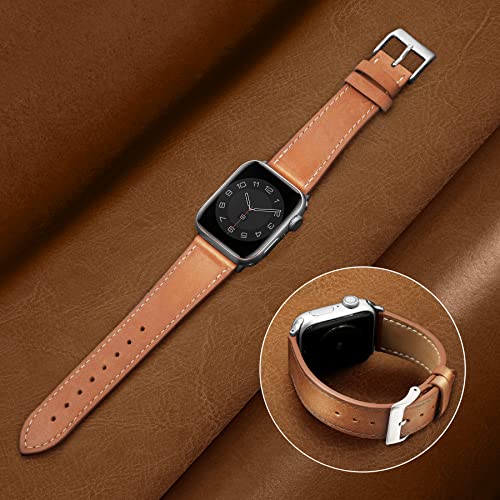 MARGE PLUS Compatible with Apple Watch Band Series SE 8 7 6 5 4 3 2 1 Ultra 49mm 45mm 41mm 44mm 40mm 42mm 38mm, Genuine Leather Replacement Band for iWatch, Leather Apple Watch Strap for Women & Men Brown