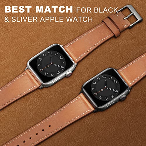 MARGE PLUS Compatible with Apple Watch Band Series SE 8 7 6 5 4 3 2 1 Ultra 49mm 45mm 41mm 44mm 40mm 42mm 38mm, Genuine Leather Replacement Band for iWatch, Leather Apple Watch Strap for Women & Men Brown