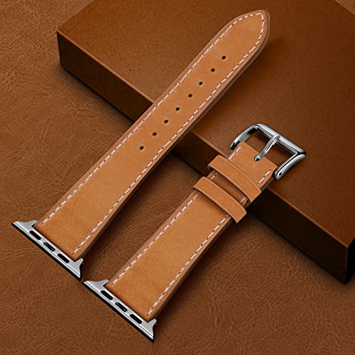 MARGE PLUS Compatible with Apple Watch Band Series SE 8 7 6 5 4 3 2 1 Ultra 49mm 45mm 41mm 44mm 40mm 42mm 38mm, Genuine Leather Replacement Band for iWatch, Leather Apple Watch Strap for Women & Men Brown