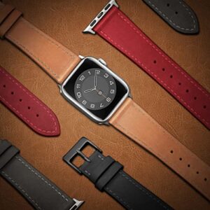 MARGE PLUS Compatible with Apple Watch Band Series SE 8 7 6 5 4 3 2 1 Ultra 49mm 45mm 41mm 44mm 40mm 42mm 38mm, Genuine Leather Replacement Band for iWatch, Leather Apple Watch Strap for Women & Men Brown