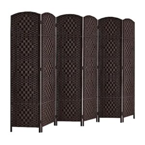 6 ft. tall-extra wide-diamond weave fiber room divider,double hinged,6 panel room divider/screen, room dividers and folding privacy screens 6 panel, freestanding room dividers-dark mocha 6 panel