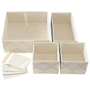 Set of 4 Organizer Bins with Dividers for Closet Dresser Drawer Inserts Bathroom Dorm or Baby Nursery; Store Socks Underwear Clothes; Clothing Organization; (Set of 4, Yellow-tinted Beige)