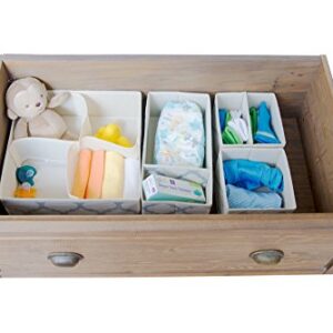 Set of 4 Organizer Bins with Dividers for Closet Dresser Drawer Inserts Bathroom Dorm or Baby Nursery; Store Socks Underwear Clothes; Clothing Organization; (Set of 4, Yellow-tinted Beige)