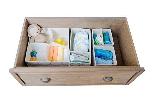 Set of 4 Organizer Bins with Dividers for Closet Dresser Drawer Inserts Bathroom Dorm or Baby Nursery; Store Socks Underwear Clothes; Clothing Organization; (Set of 4, Yellow-tinted Beige)