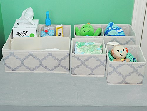 Set of 4 Organizer Bins with Dividers for Closet Dresser Drawer Inserts Bathroom Dorm or Baby Nursery; Store Socks Underwear Clothes; Clothing Organization; (Set of 4, Yellow-tinted Beige)