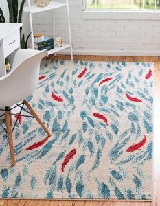 unique loom positano collection coastal modern bright colors fish beige area rug (3' x 5')