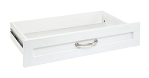 closetmaid suitesymphony wood closet drawer, add on accessory, shaker style, for storage, closet, clothes, 25” x 5” size for 25 in. units, pure white/satin nickel