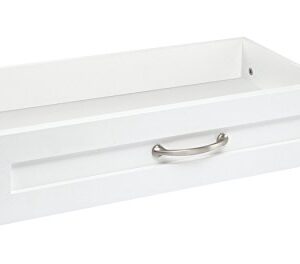 ClosetMaid SuiteSymphony Wood Closet Drawer, Add On Accessory, Shaker Style, For Storage, Closet, Clothes, 25” x 5” Size for 25 in. Units, Pure White/Satin Nickel