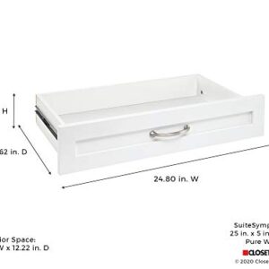 ClosetMaid SuiteSymphony Wood Closet Drawer, Add On Accessory, Shaker Style, For Storage, Closet, Clothes, 25” x 5” Size for 25 in. Units, Pure White/Satin Nickel