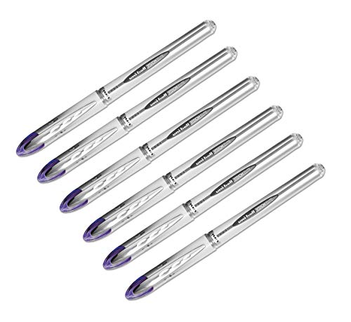 uni-ball Vision Elite Stick Roller Ball Pens, Bold Point, Purple Ink, 6 Pens