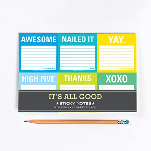 Knock Knock It's All Good Sticky Note Packet, 6 Sticky Note Pads Set, 2.75 x 2.75-Inches and 40-Sheets Each