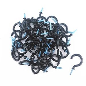 Yueton 50pcs Vinyl Coated Screw-in Ceiling Hooks Cup Hooks (Black)