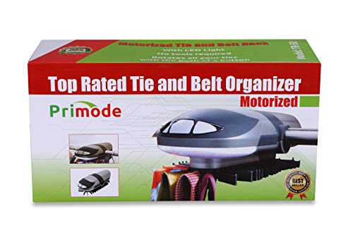 Primode Motorized Tie Rack Stores Up to 50 Ties– Closet Organizer, Holds & Displays Up to 50 Ties Or Belts, Rotation Operates with Batteries. Great Gift Idea for Fathers Day